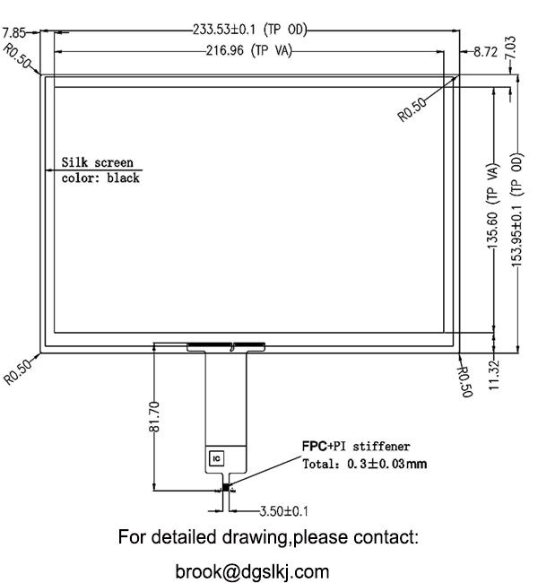Projected Capacitive IIC PCT PCAP Touch Display Screen 10.1 Inch COF Type