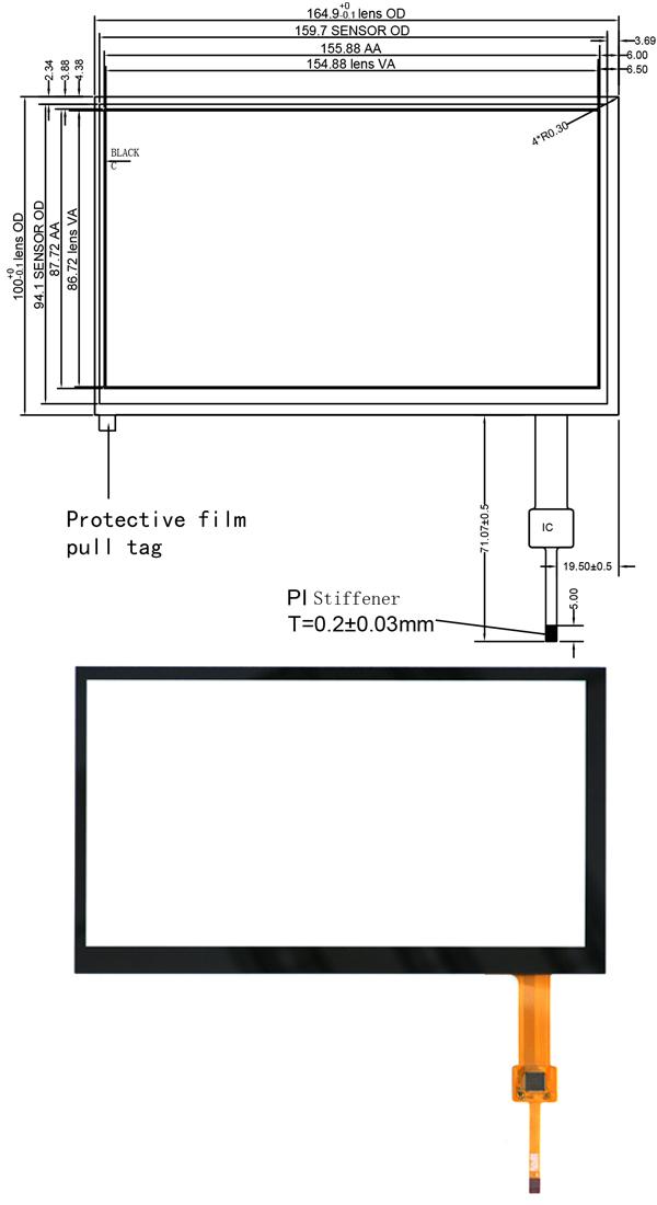 7" PCAP Wide Touch Screen Monitor Capacitive I2C Touch Panel