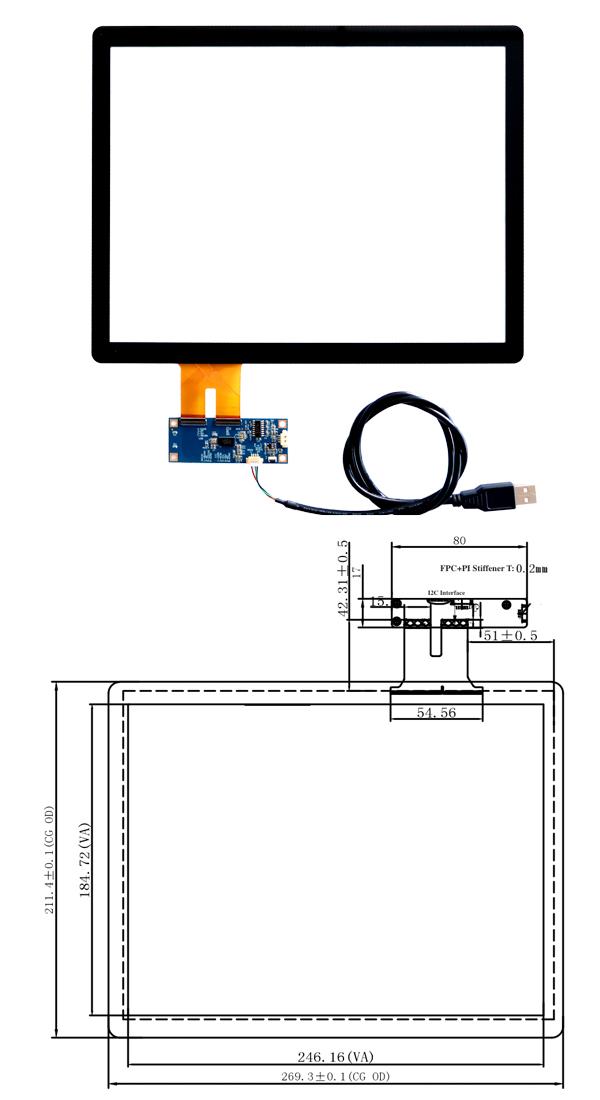 Projected Capacitive Touch Screen Glass Overlay 12 Inch USB 2.0 4:3 ...