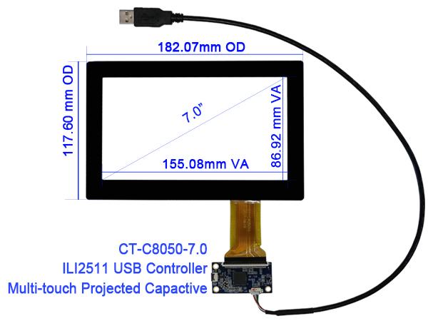 Computer USB Touch Screen Overlay PCAP I2C Touch Panel With ILI2511 Controller