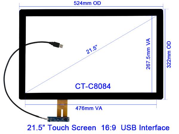 Custom Industrial PC USB Touch Screen Panel 21.5 Inch With 3mm Front Glass