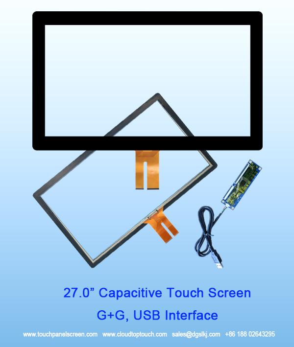 27 Inch PCAP Multi Touch Screen Overlay Kit Bonded With Cover Glass
